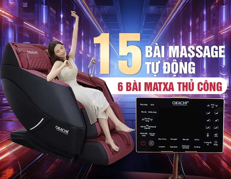 Ghế massage OKACHI JP-5000 (Đen Đỏ) chất liệu da PU, chống phai màu, chống bám bụi, thoáng khí ...